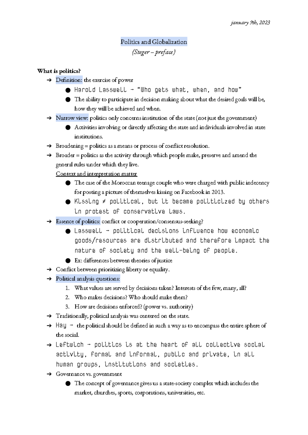 Class 1 - introduction to politics, what is politics? - january 9th ...
