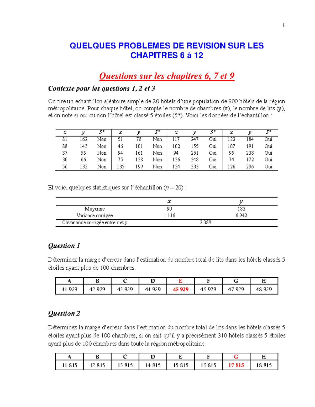 Quelques problèmes de révision sur les Chapitres 6 à 12 (MAT2080 ...