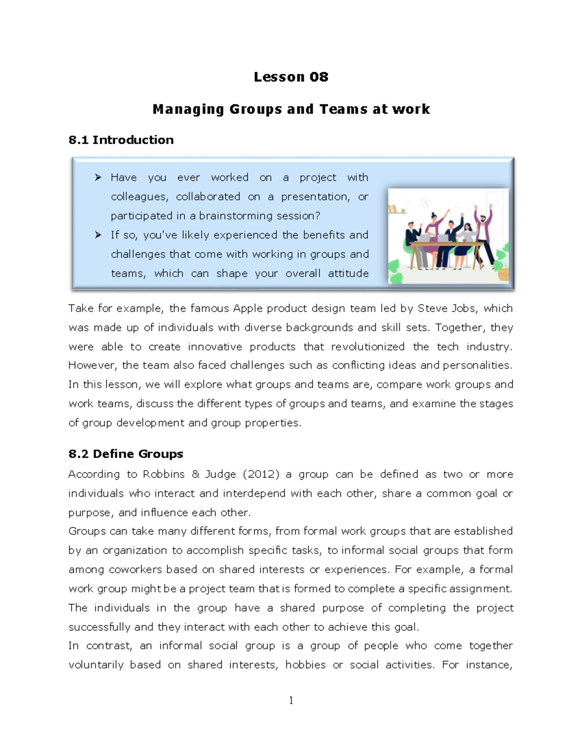 Lesson 8 (Drafted) Manage Groups and teams in work - Lesson 08 Managing Groups and Teams at work ...