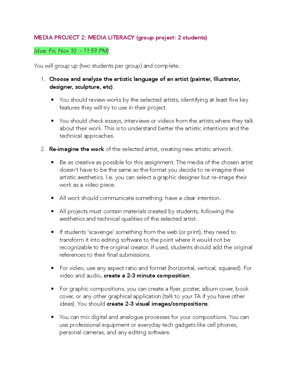 Main Project 2 - MEDIA PROJECT 2: MEDIA LITERACY (group project: 2 ...