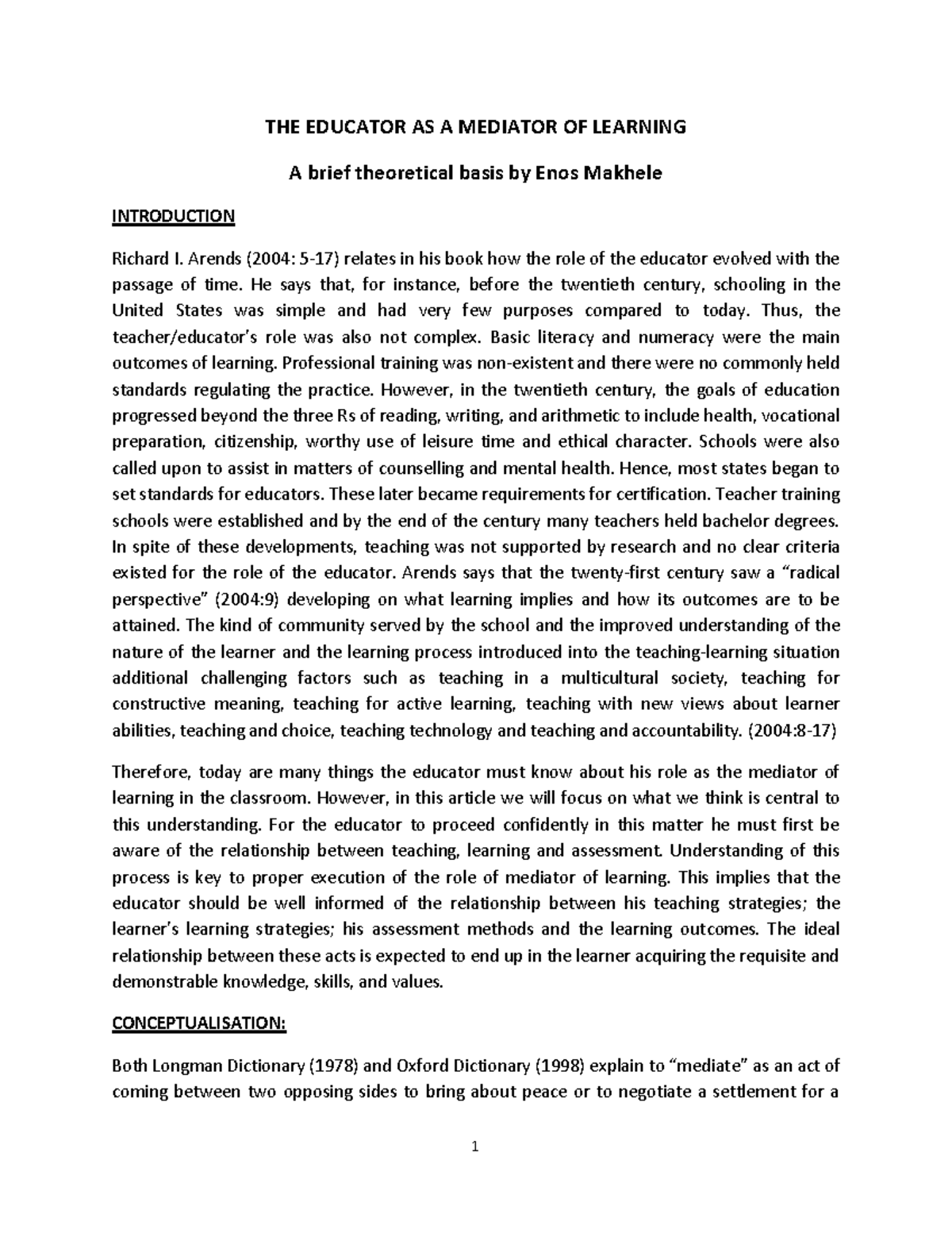 Article THE Educator AS A Mediator OF LE - THE EDUCATOR AS A MEDIATOR ...