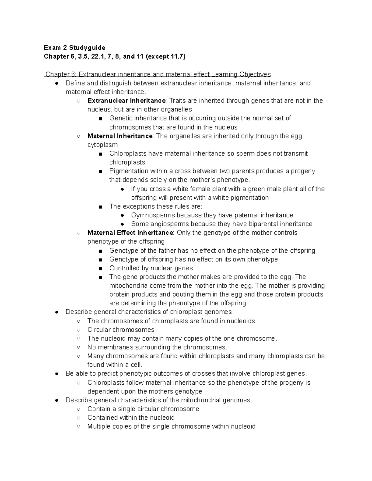Genetics Exam 2 Studyguide - Exam 2 Studyguide Chapter 6, 3, 22, 7, 8 ...