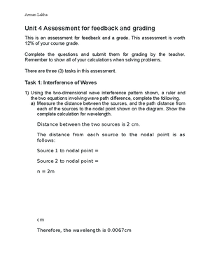Unit 1 Assessment for Grading and Feedback - Question 1: For each of ...