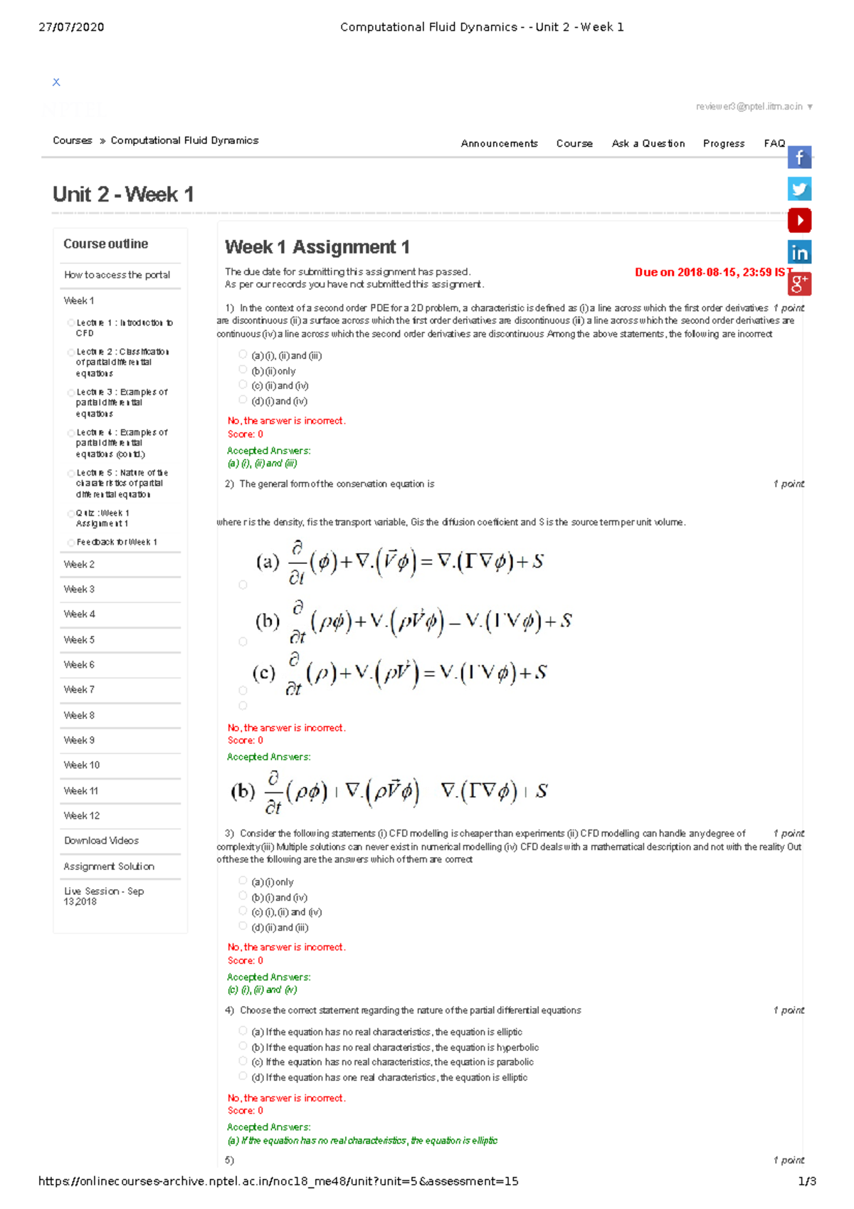 Noc18-me48 Week 01 Assignment 01 - 27/07/2020 Computational Fluid Dynamics - Unit 2 - Week 1 ...