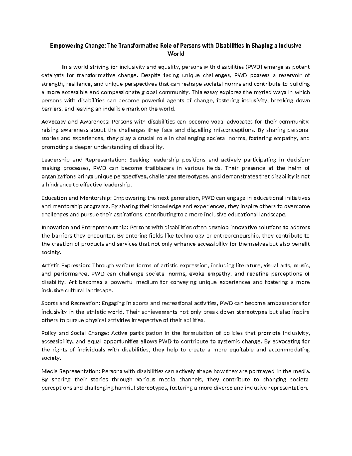 Empowering Change - essay - Empowering Change: The Transformative Role ...