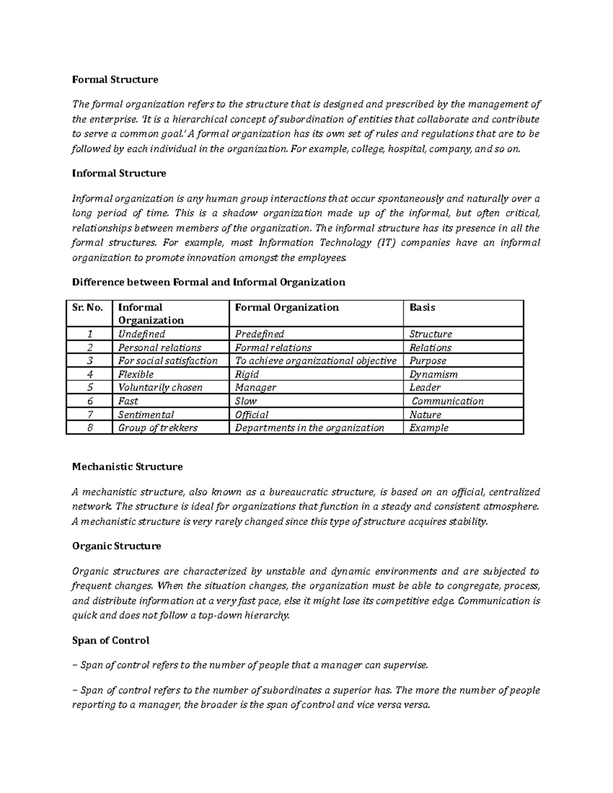 Difference between Formal and Informal Organization - Formal Structure ...