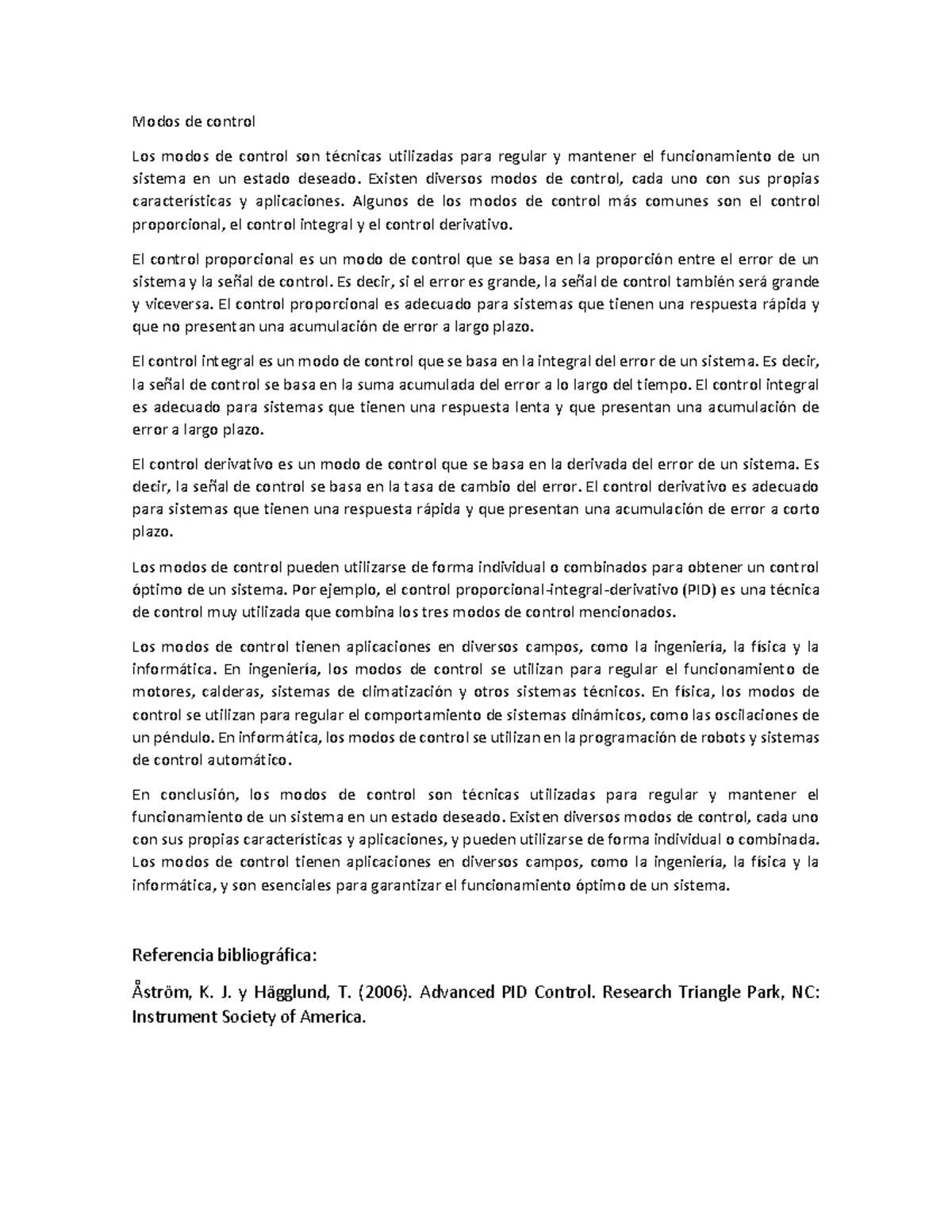 Modos de control - Existen diversos modos de control, cada uno con sus propias características y ...