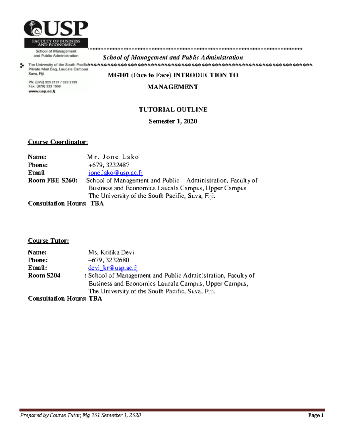 MG101F Tut Out S1,2020 - Tutorial Work - **_School of Management and ...