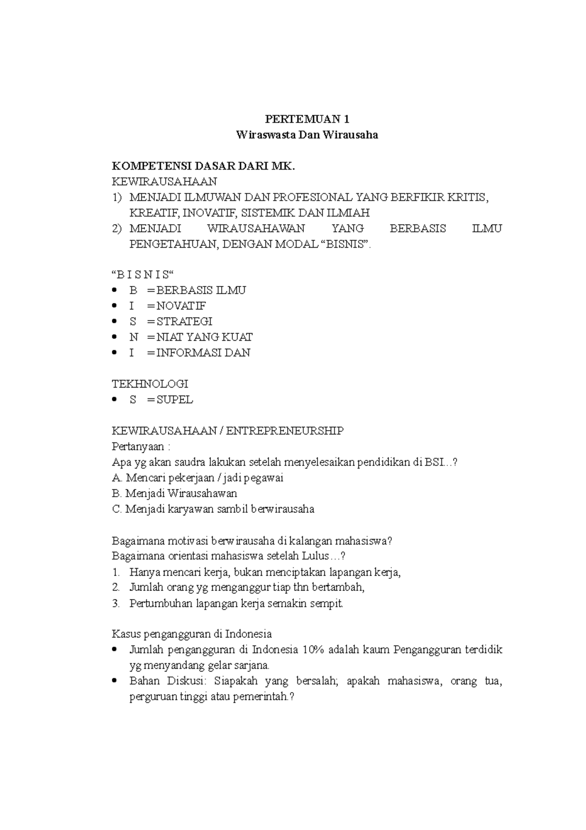 Modul Entrepreneurship Pertemuan 1 Wiraswasta Dan Wirausaha - PERTEMUAN ...