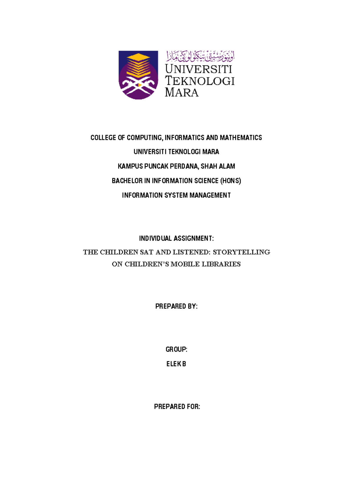 IML606 Assignment 1 - COLLEGE OF COMPUTING, INFORMATICS AND MATHEMATICS UNIVERSITI TEKNOLOGI ...