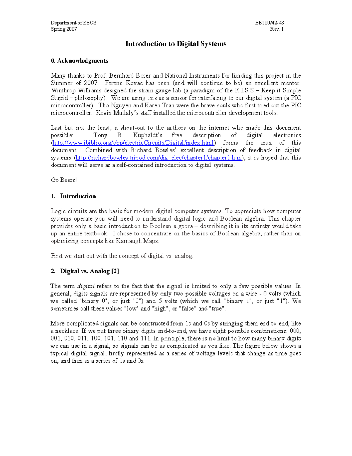 Digital Introduction To Digital Systems - Spring 2007 Rev. 1 ...
