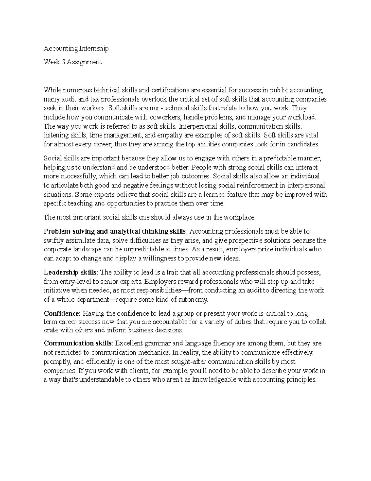 Week 3 Assignment - Accounting Internship Week 3 Assignment While ...