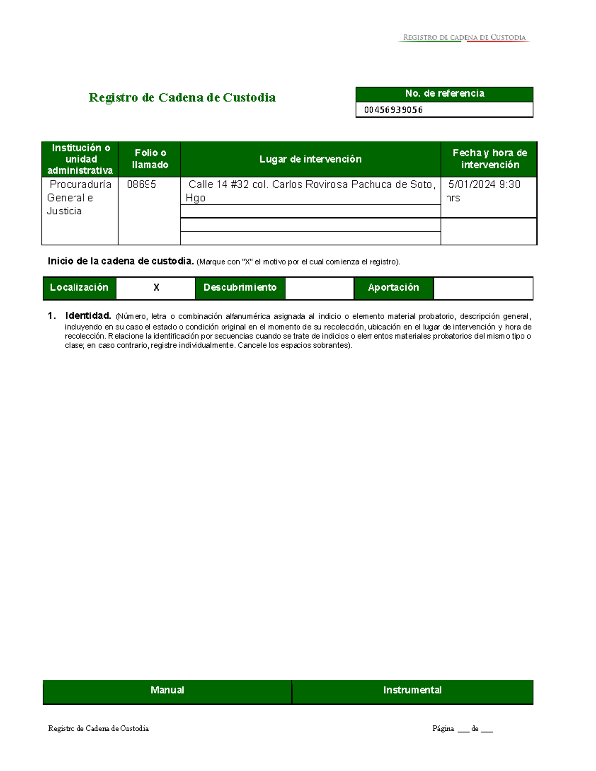 290 Cadena DE Custodia - hjkhg - Registro de Cadena de Custodia ...