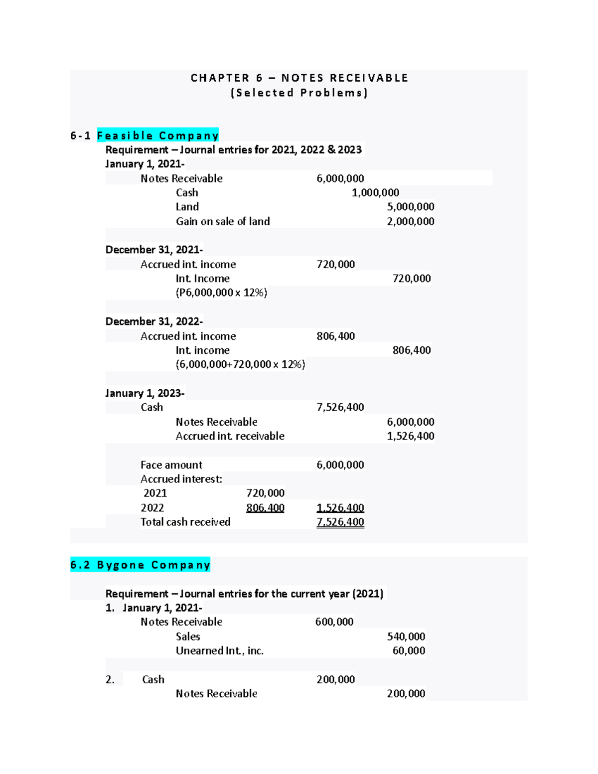 C6-Selected-Problems - C H A P T E R 6 – N O T E S R E C E I V A B L E ( S e l e c t e d P r o b ...
