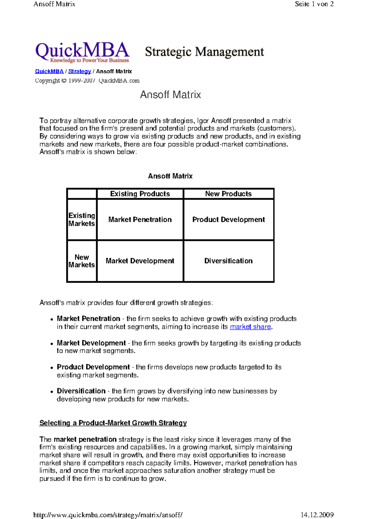 Ansoff Matrix - Good learning material - QuickMBA / Strategy / Ansoff ...