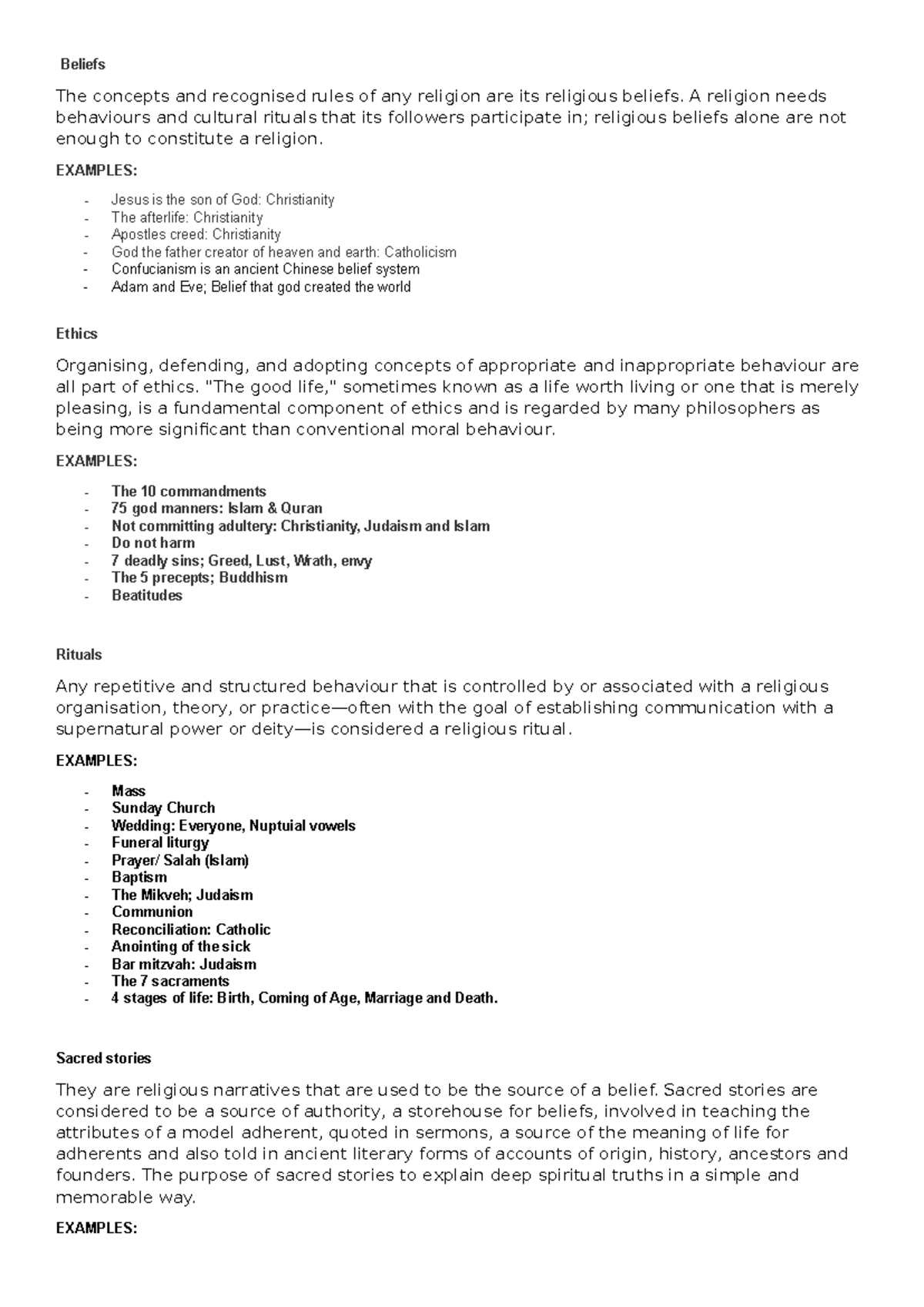9 Aspects of Religion - Beliefs The concepts and recognised rules of ...