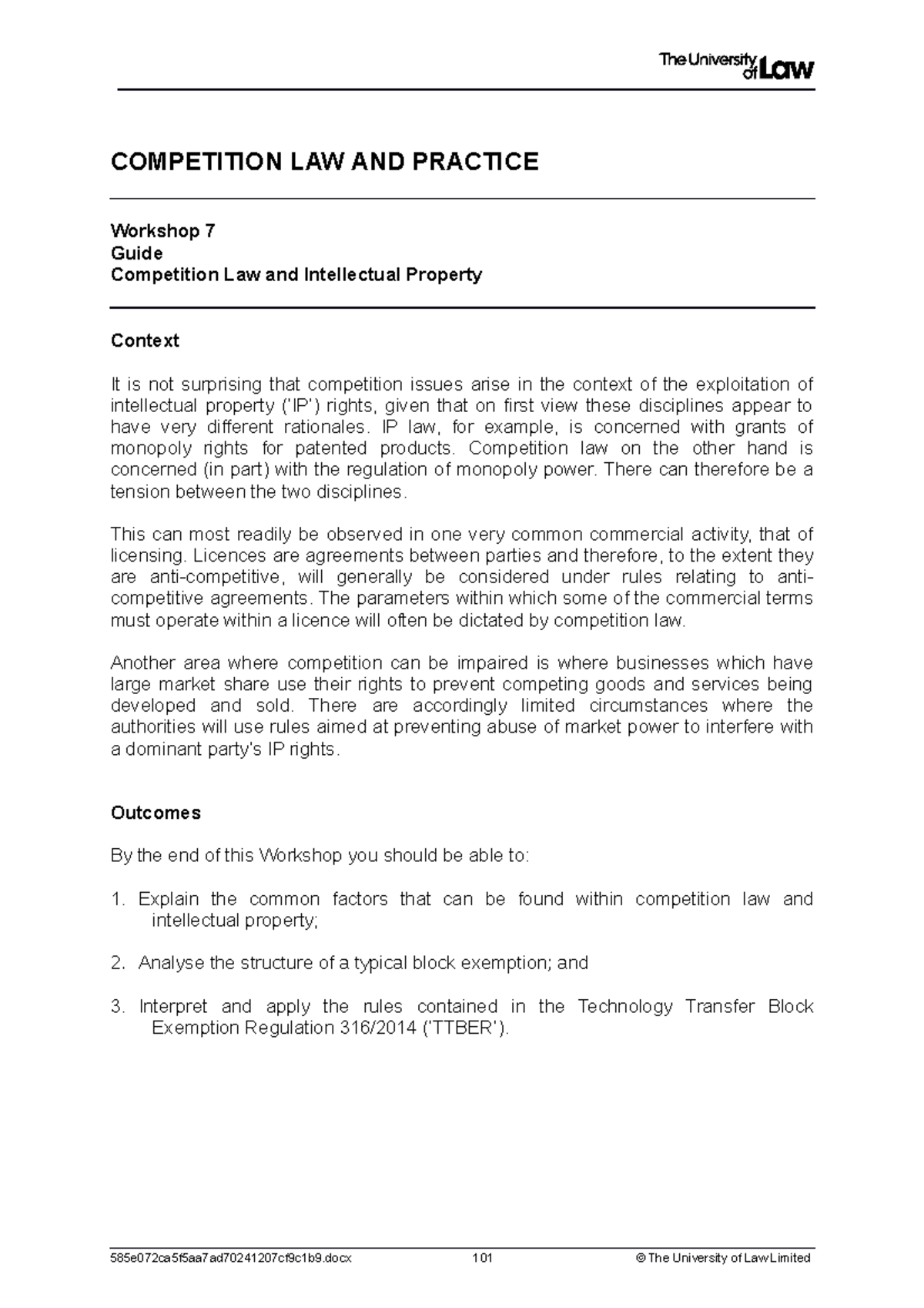 1920 comp ws07 ce01 guide - COMPETITION LAW AND PRACTICE Workshop 7 ...
