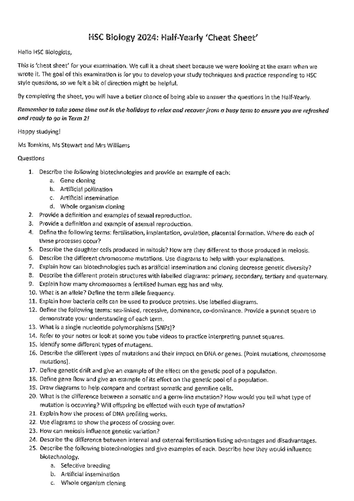 Cheat Sheet BIo - ..... - Studocu