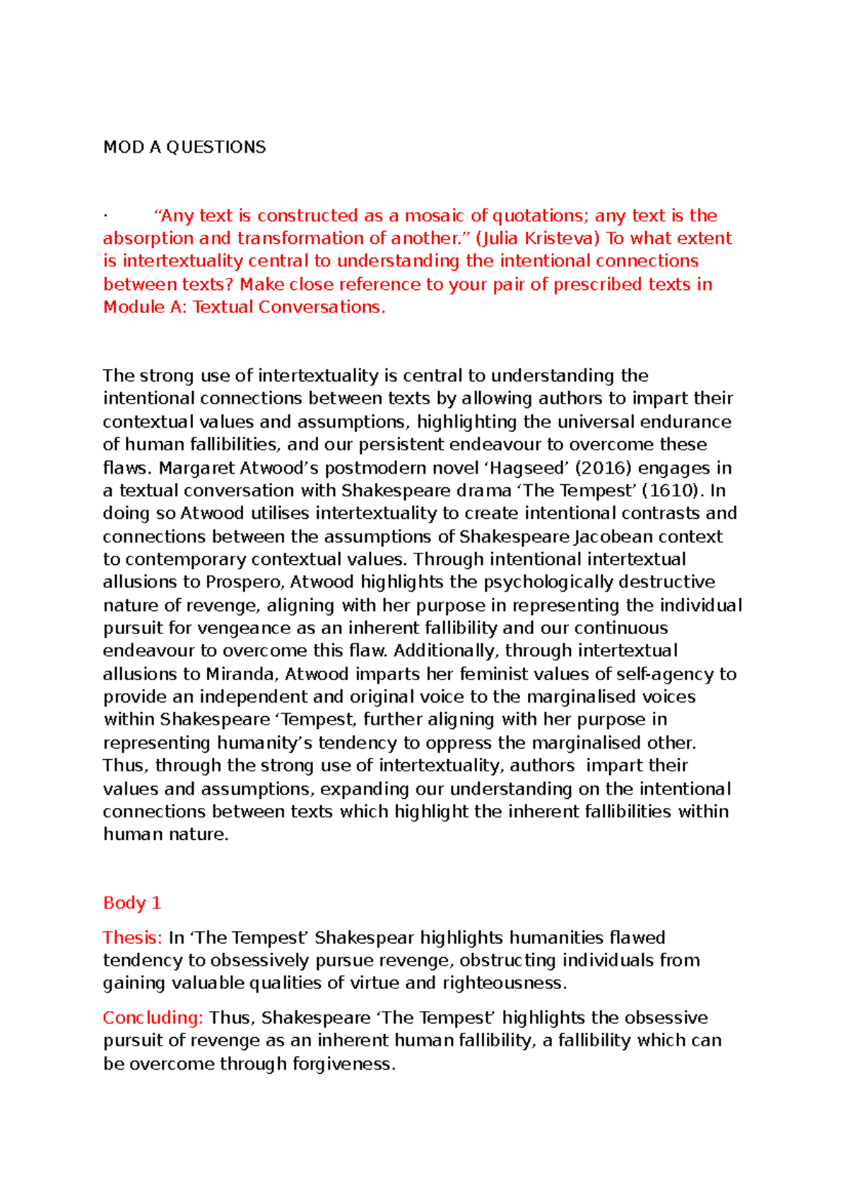 MOD A Questions - S,s,smmsm - MOD A QUESTIONS · “Any text is ...