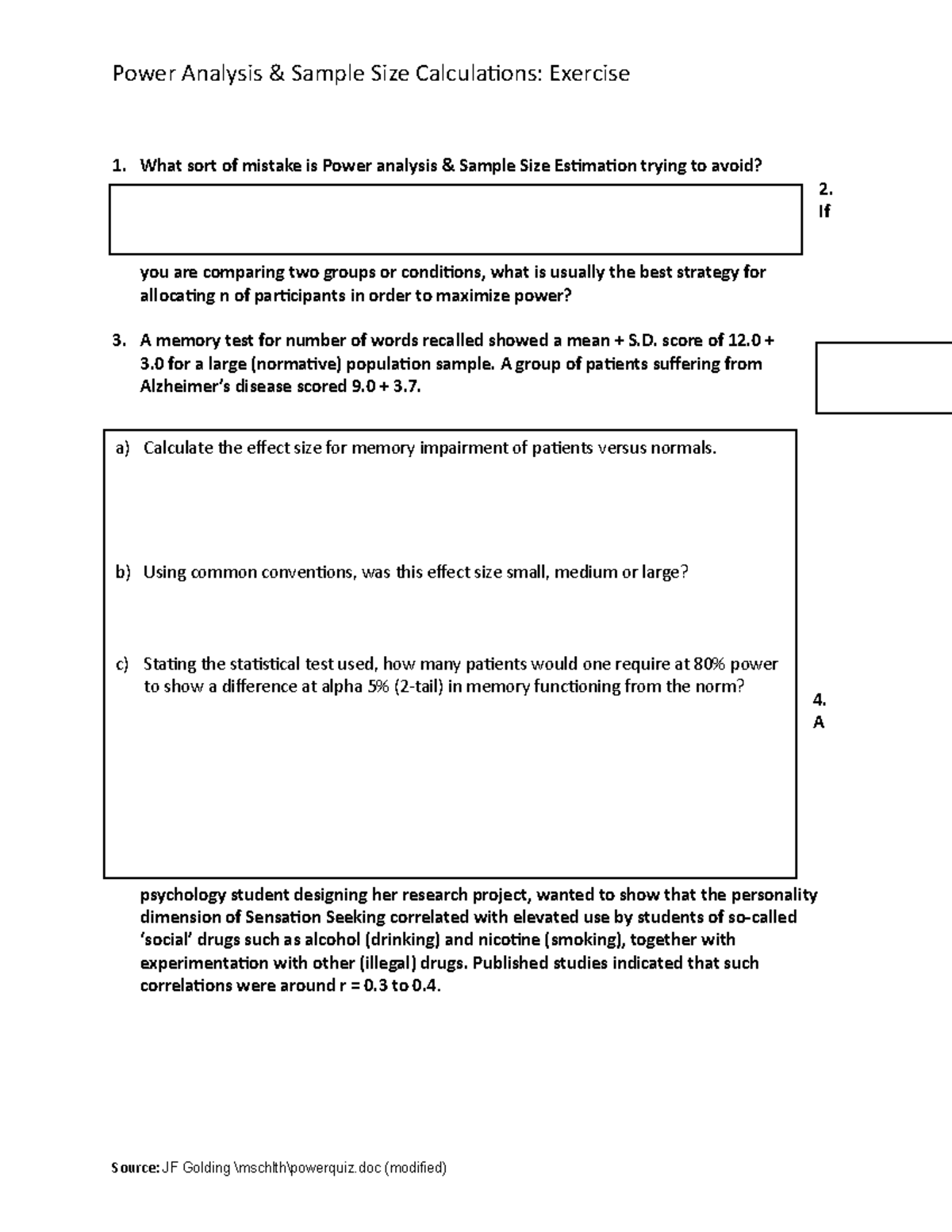 Power Analysis Sample Size Exercise Power Analysis amp Sample