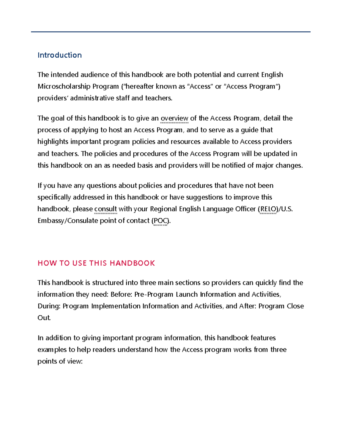 Handbook 2 Access Program Introduction The Intended Audience Of