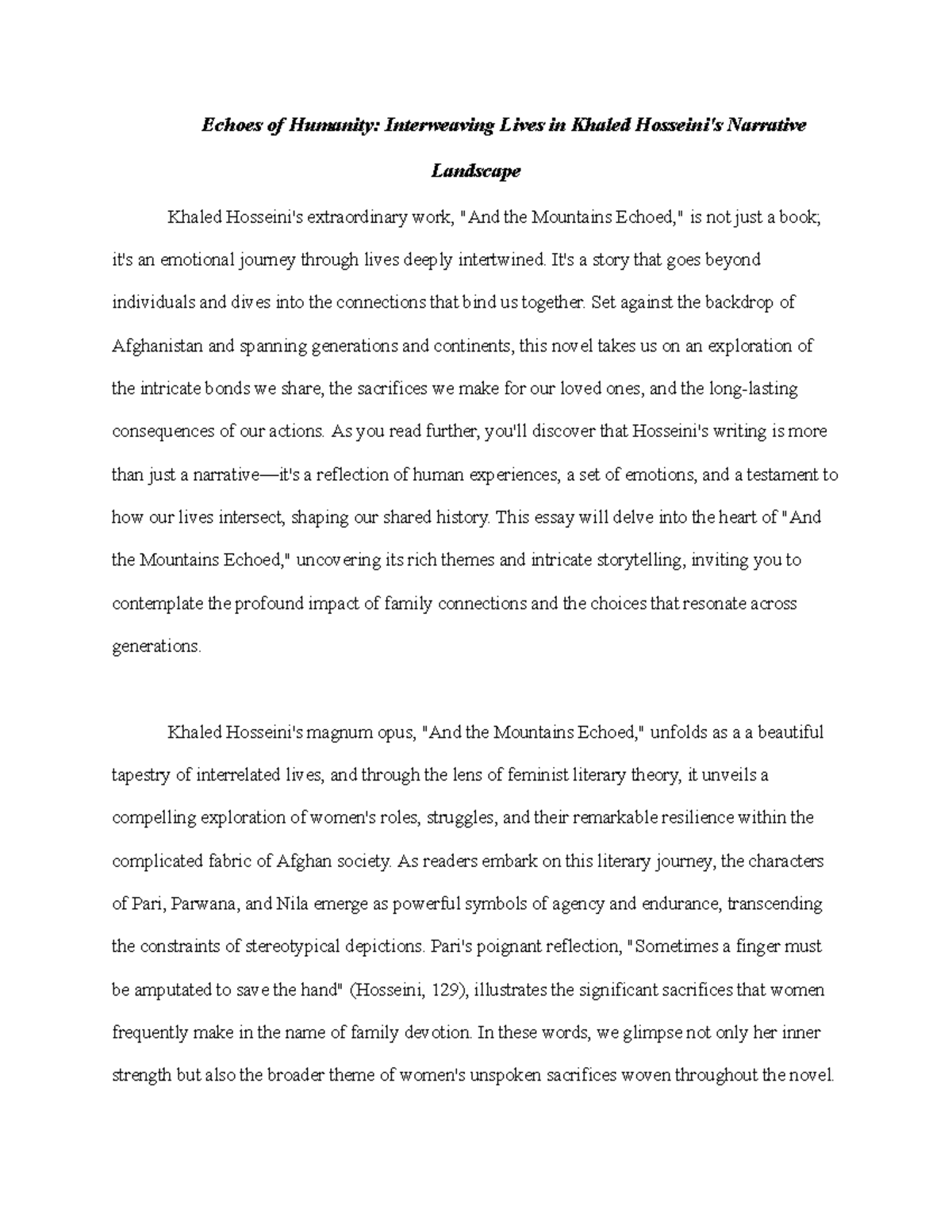 Echoes of Humanity Interweaving Lives in Khaled Hosseini's Narrative ...