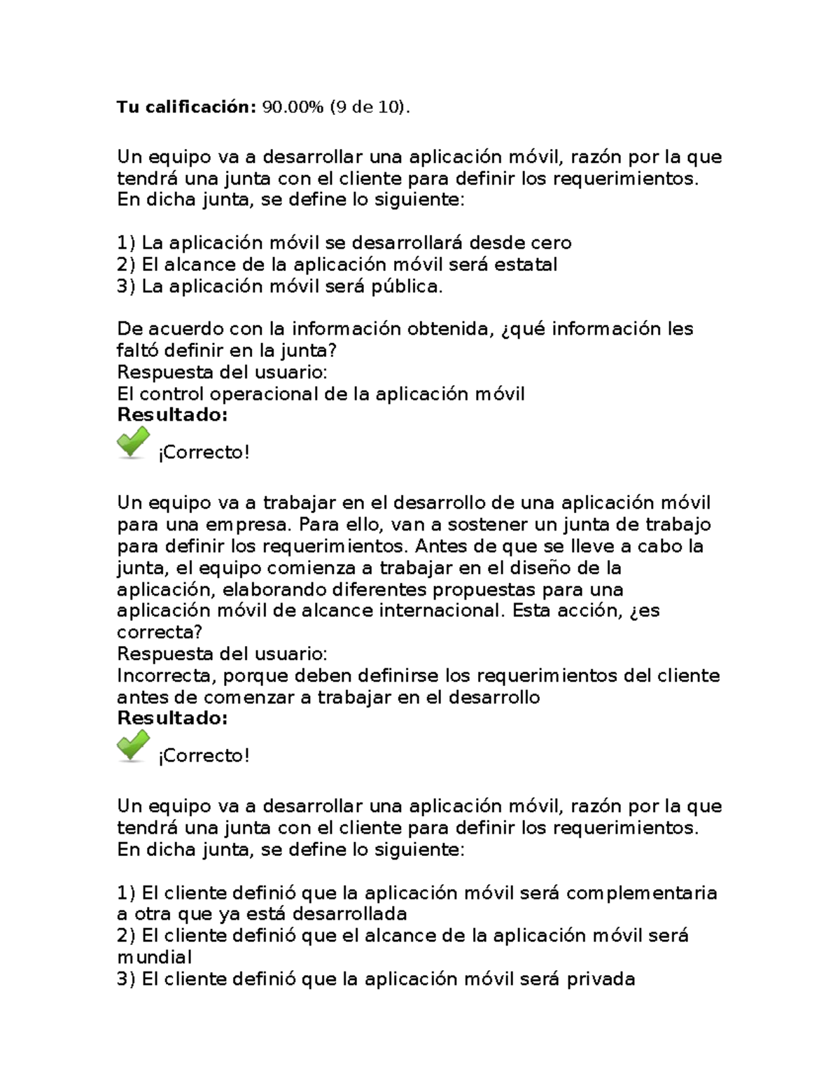 Ilide - respuestas a problemas de ejercicios - Tu calificación: 90% (9 ...