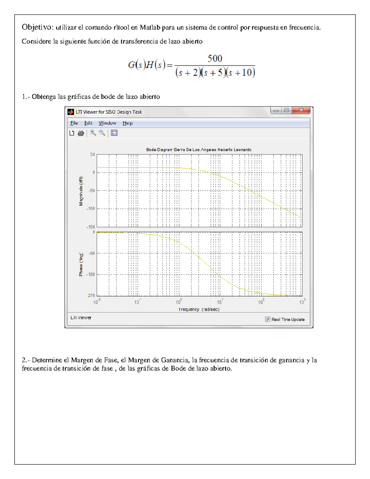 Practica#11 Lab de Ing de controlol - Objetivo: utilizar el comando ...