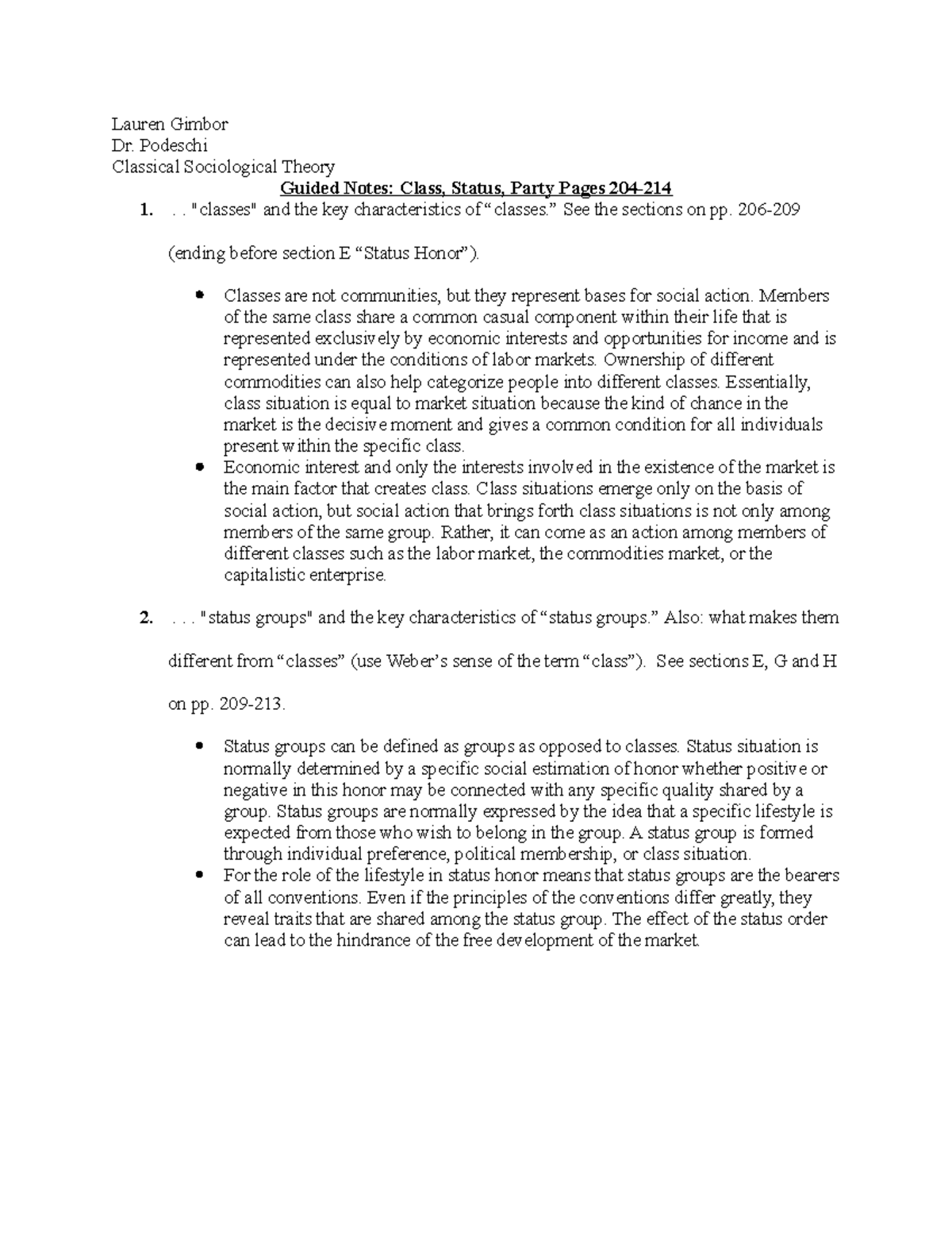 Guided notes - class, status, party - Lauren Gimbor Dr. Podeschi ...