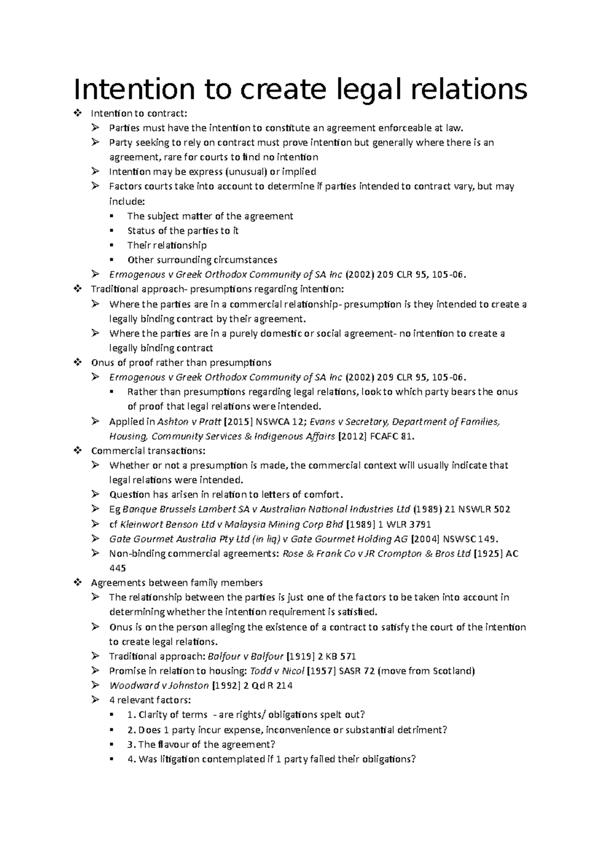 4. Intention to create legal relations - Party seeking to rely on ...