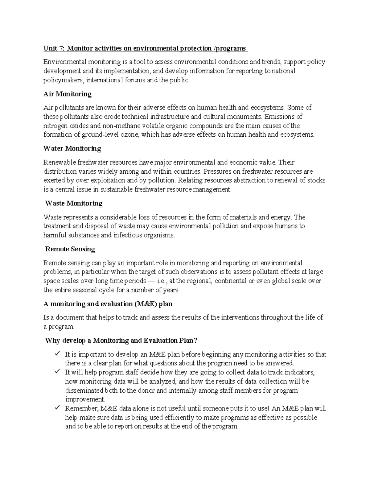 Unit 7,8 and 9 On Demonstrate Environmental Literacy - Unit 7: Monitor ...
