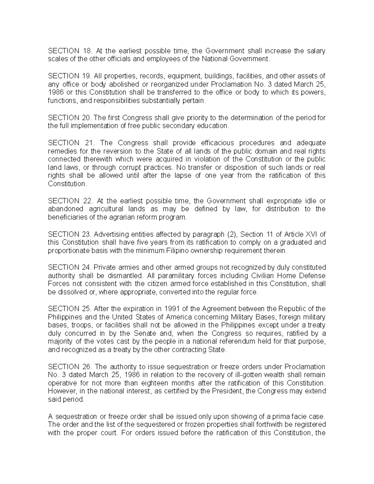 1935 Constitution OF THE Philippines - SECTION 18. At the earliest ...