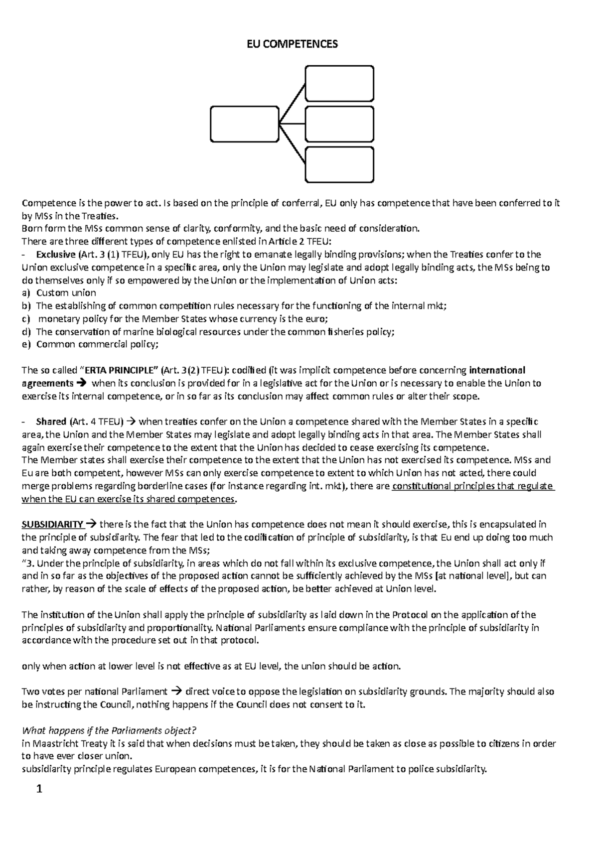 EU Competences - appunti Eu competence - EU COMPETENCES Competence is ...
