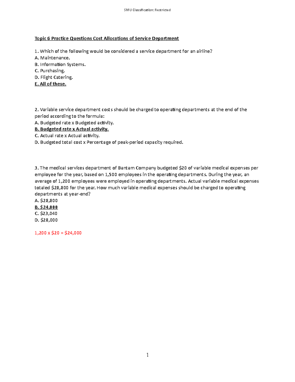 Topic 6 Cost Allocations of Service Departments with Ans - Topic 6 ...