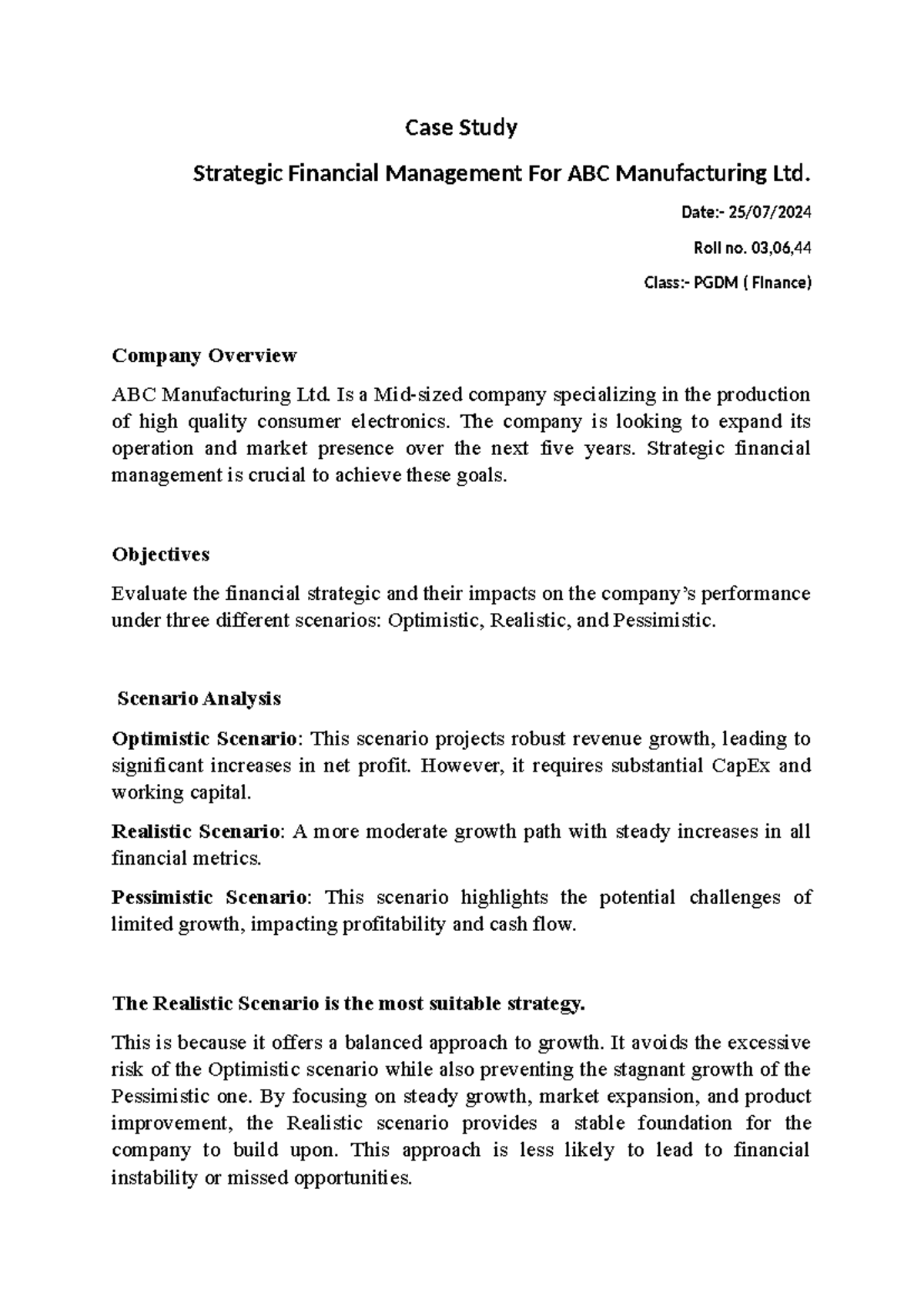Strategic Financial Management Case Study - Case Study Strategic ...