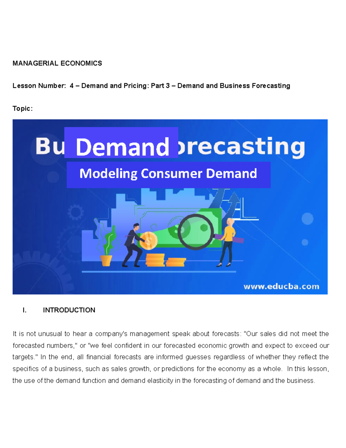 L-4 Modeling Consumer Demand - MANAGERIAL ECONOMICS Lesson Number: 4 ...