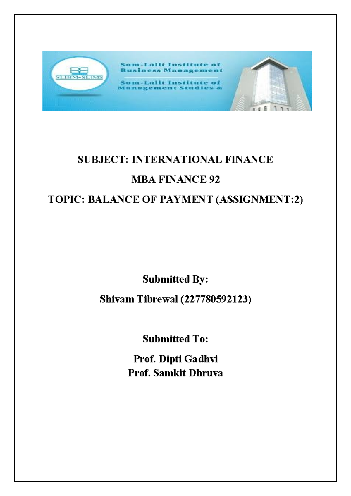 IF Assign - SUBJECT: INTERNATIONAL FINANCE MBA FINANCE 92 TOPIC ...