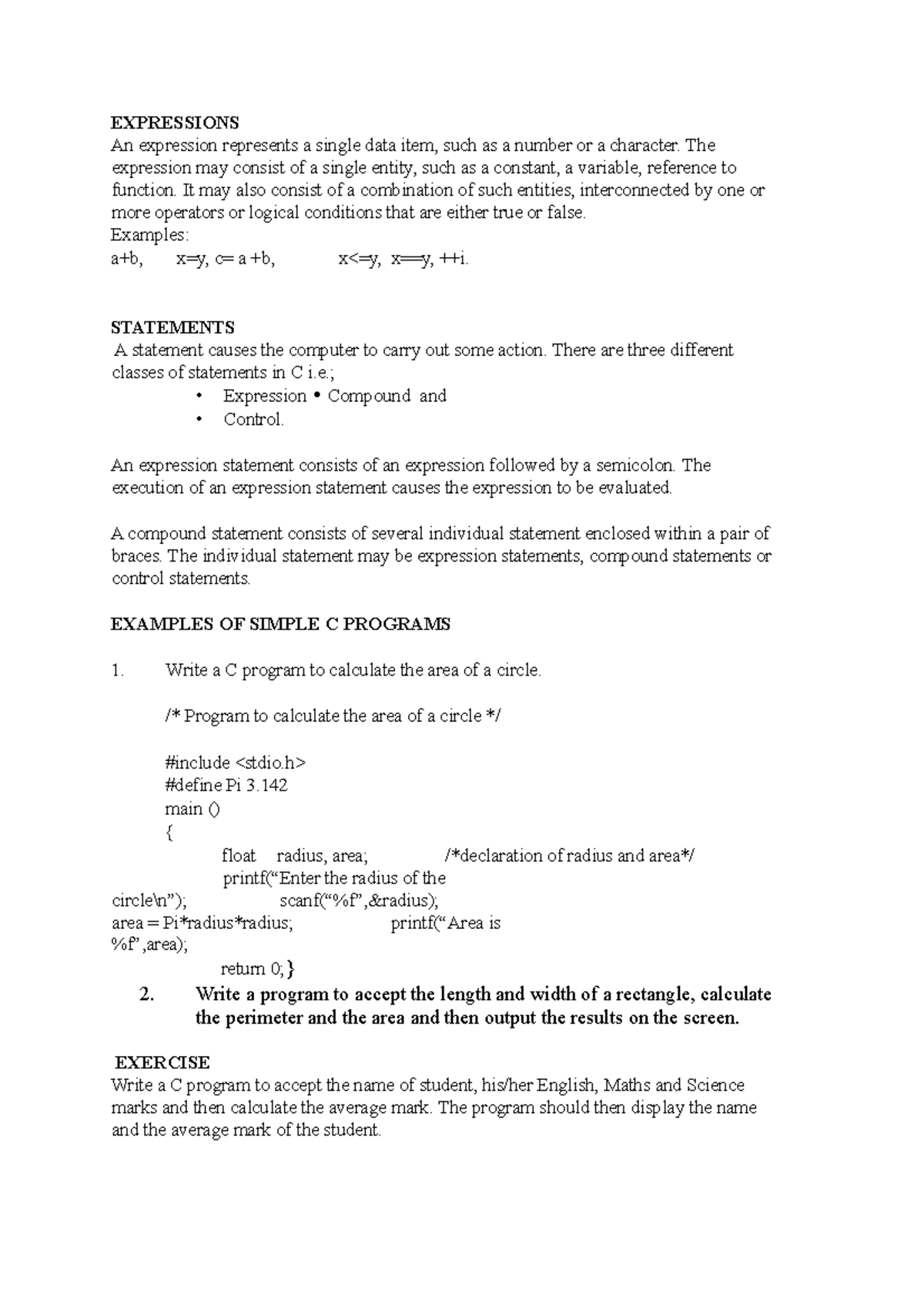 Operators AND Expressions - EXPRESSIONS An expression represents a single data item, such as a ...