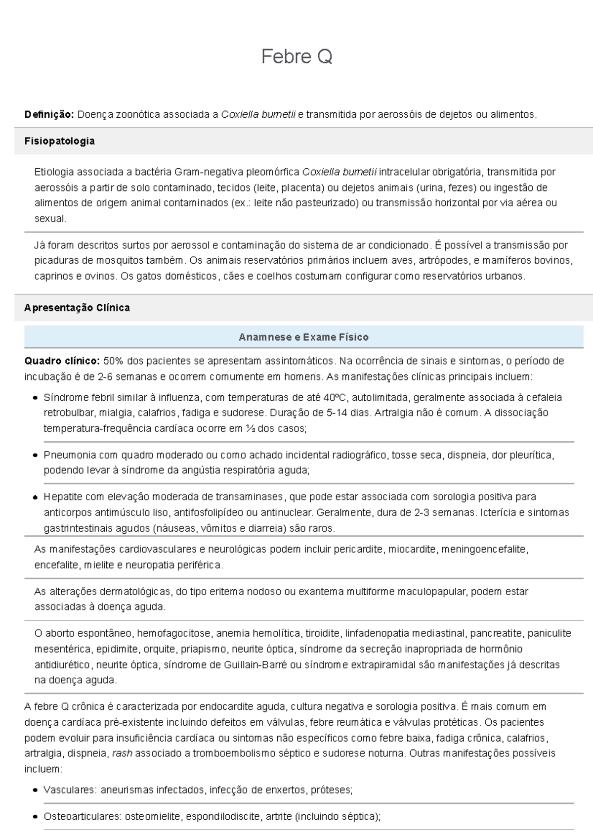 Febre Q - Febre Q Definição: Doença zoonótica associada a Coxiella ...