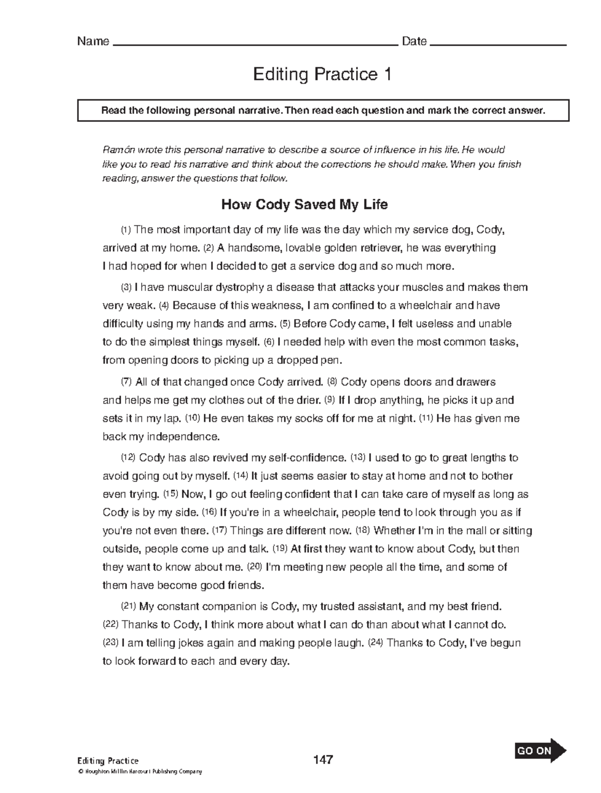 Guided Editing Practice - GO฀ON Ramón wrote this personal narrative to ...