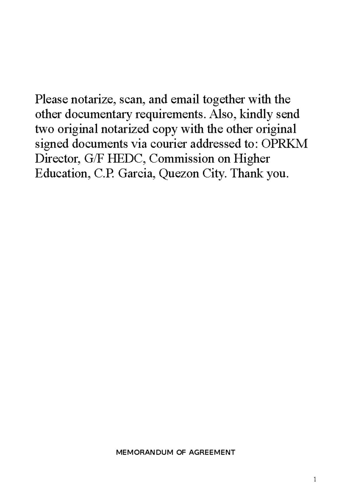 Memorandum of Agreement MOA Template - Please notarize, scan, and email ...