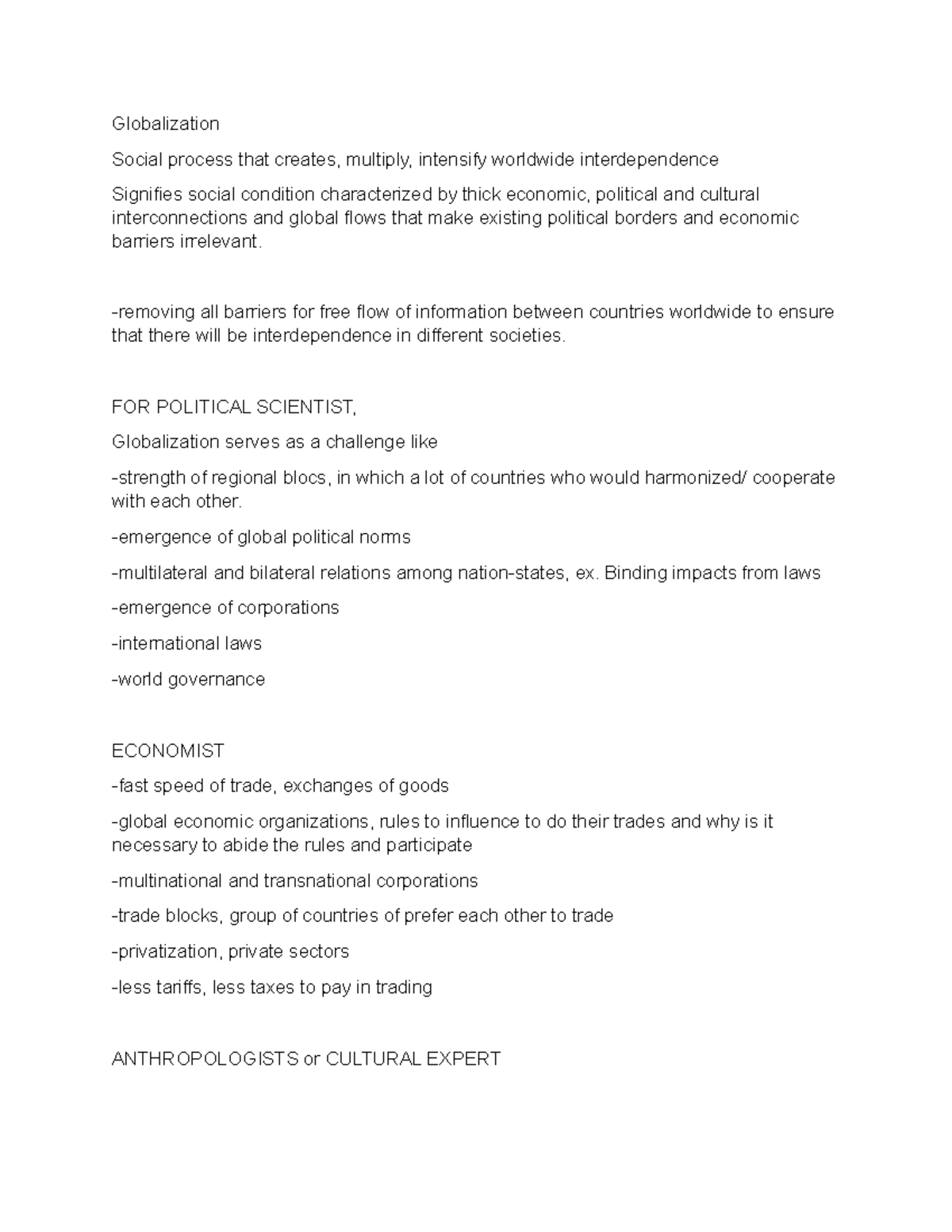 GED105 Notes about Globalization in different perspective ...