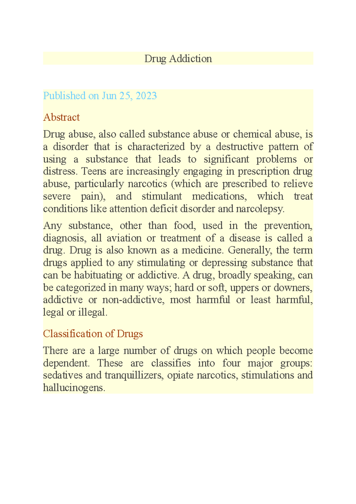 Drug Addiction - Drug Addiction Published on Jun 25, 2023 Abstract Drug ...