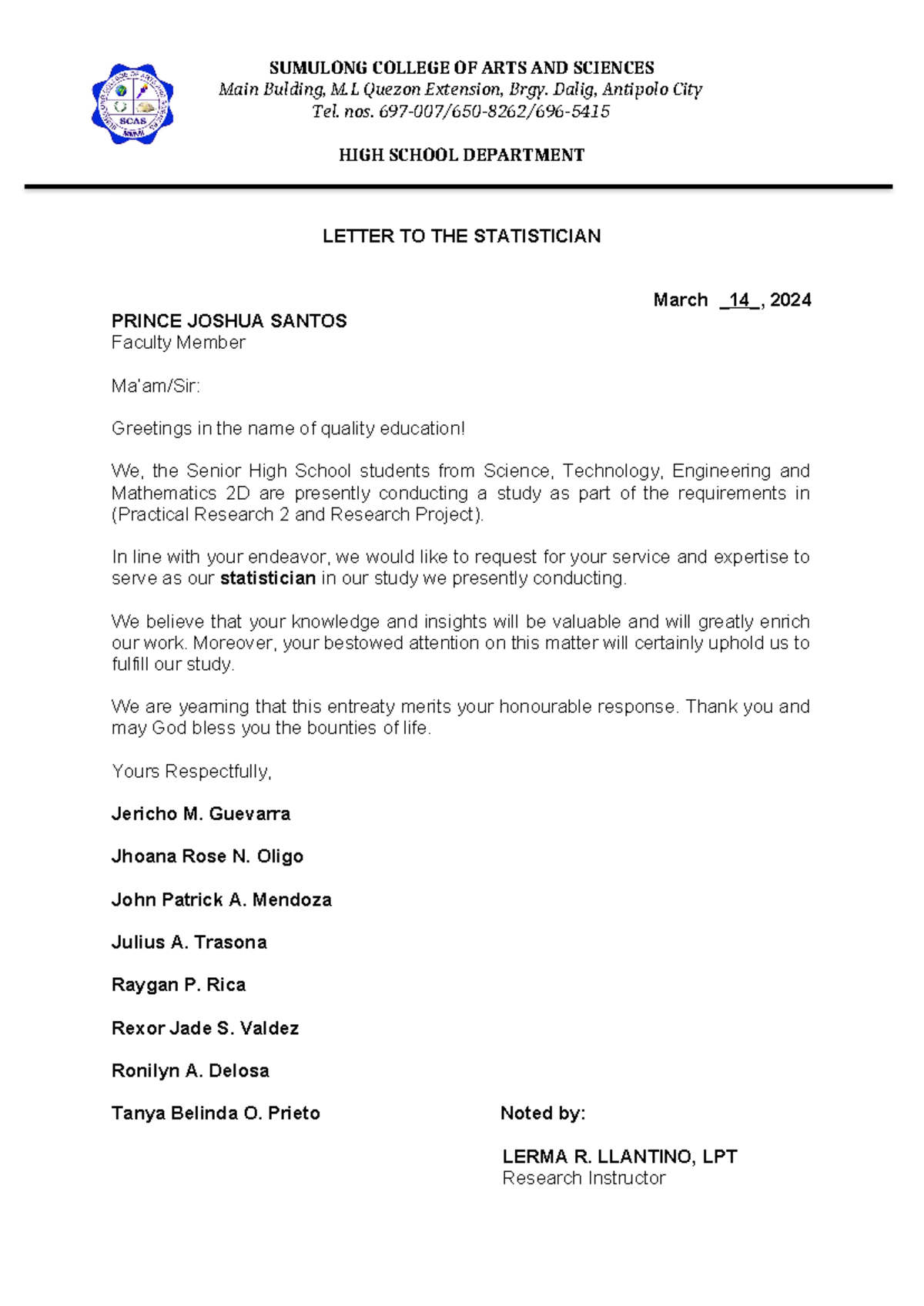 Letter-TO-THE-STAT Template DONE - SUMULONG COLLEGE OF ARTS AND ...