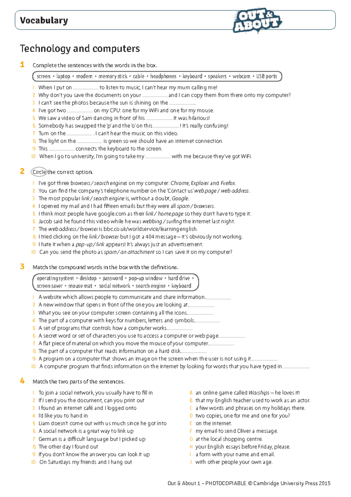 OA1 2a vocabulary - jkj - Technology and computers 1 Complete the ...