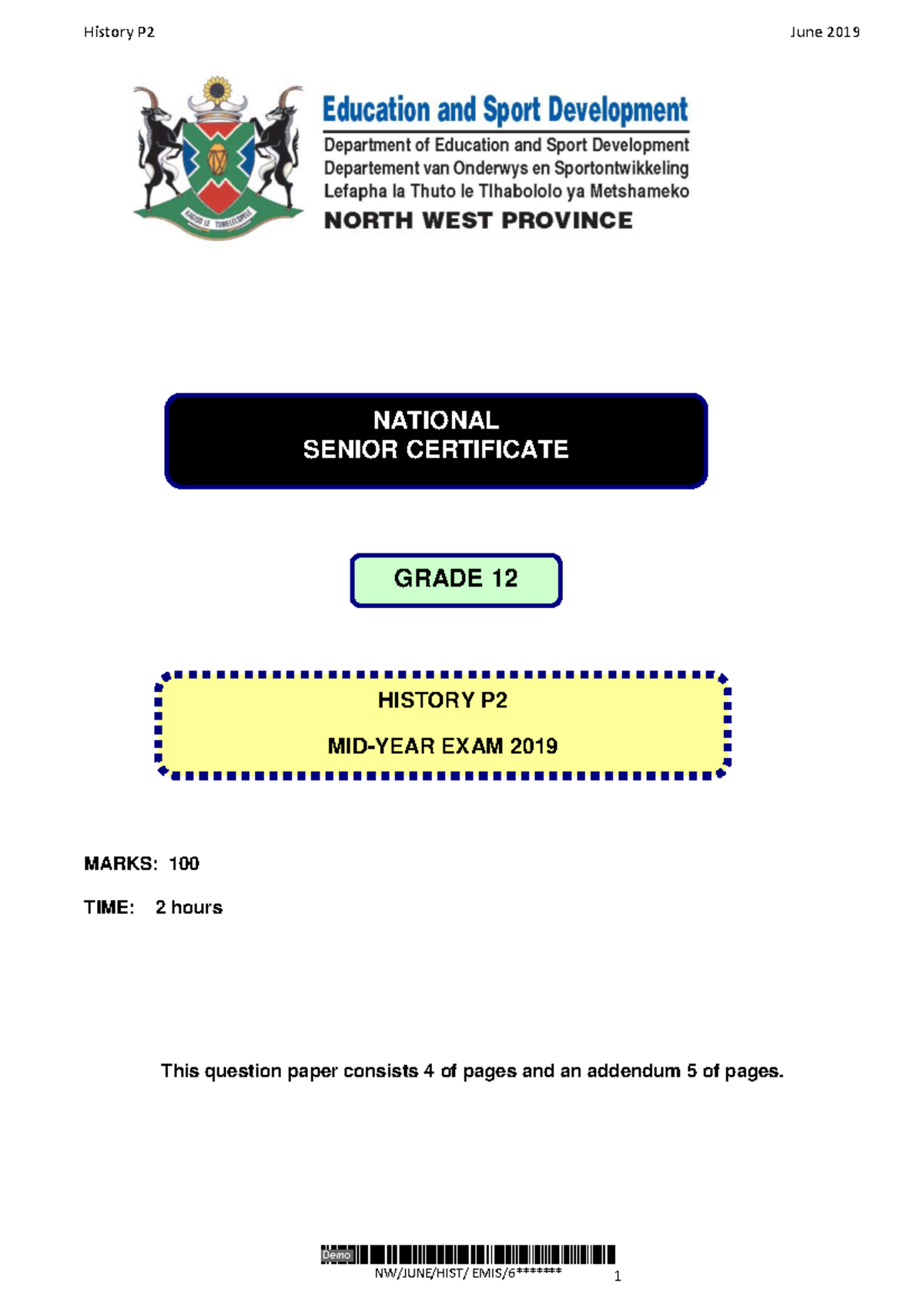 History-GR-12-Paper-2 - Demo MARKS: 100 TIME: 2 hours This question ...