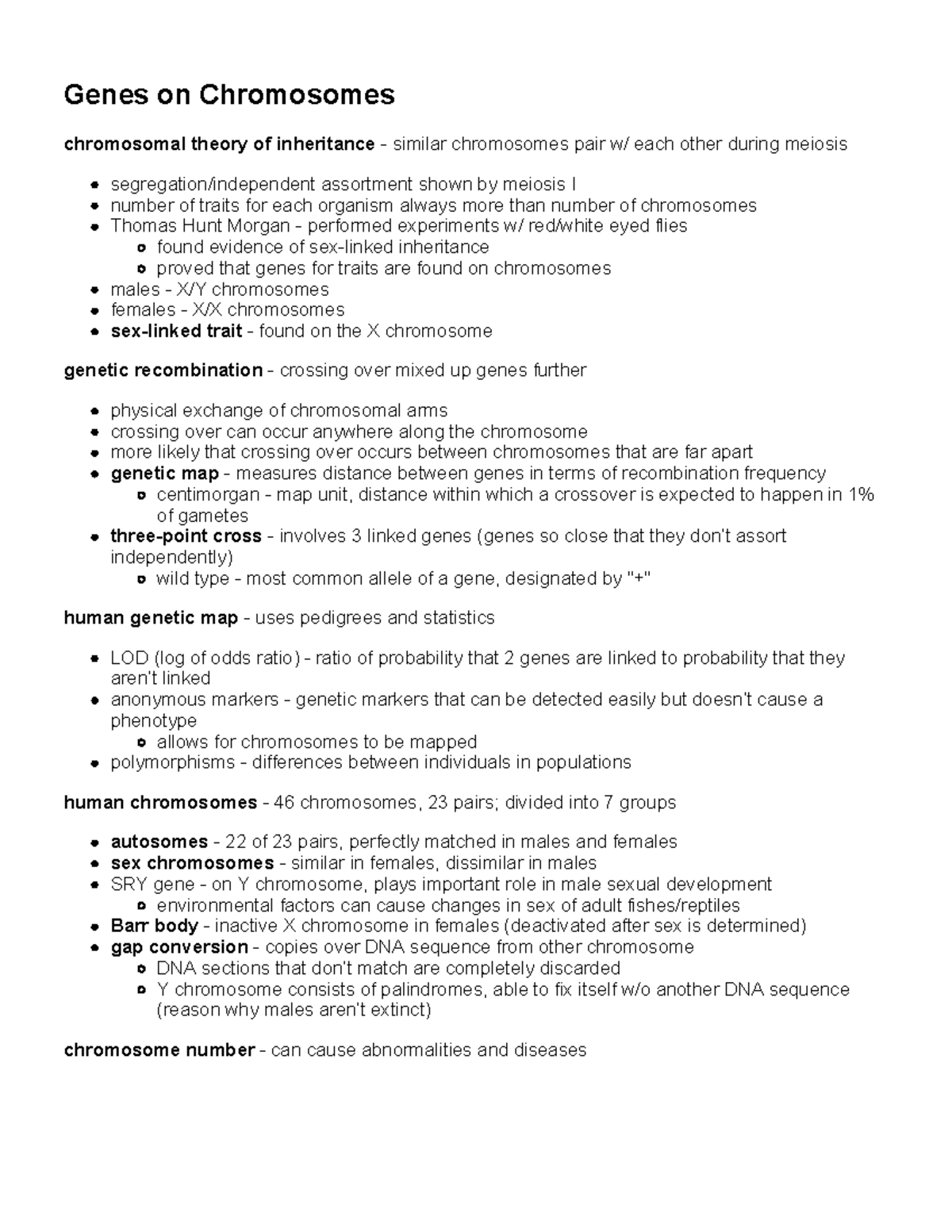 Genes on Chromosomes -chromosomal theory of inheritance -genetic ...