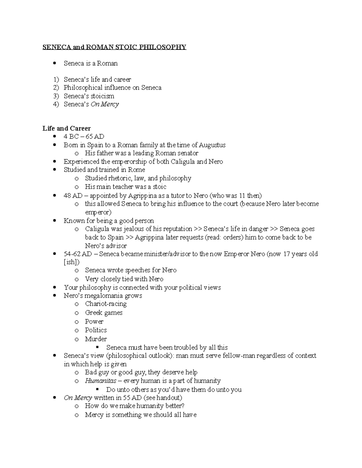 Seneca and Roman Stoic Philosophy Notes - SENECA and ROMAN STOIC ...
