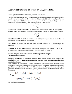 Lecture 4 - well explained notes - Lecture 4: Statistical Inference by ...