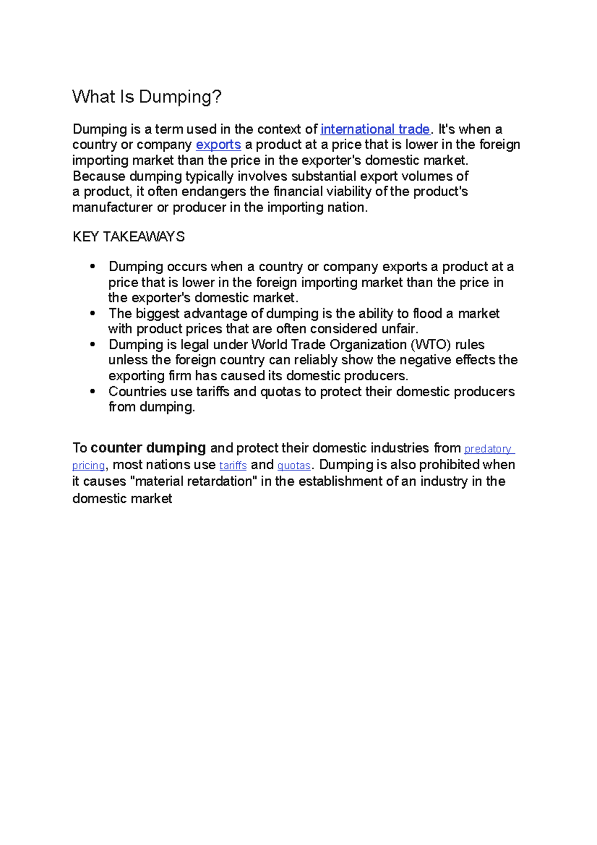 Dumping - lecture notes of international marketing of amity university ...